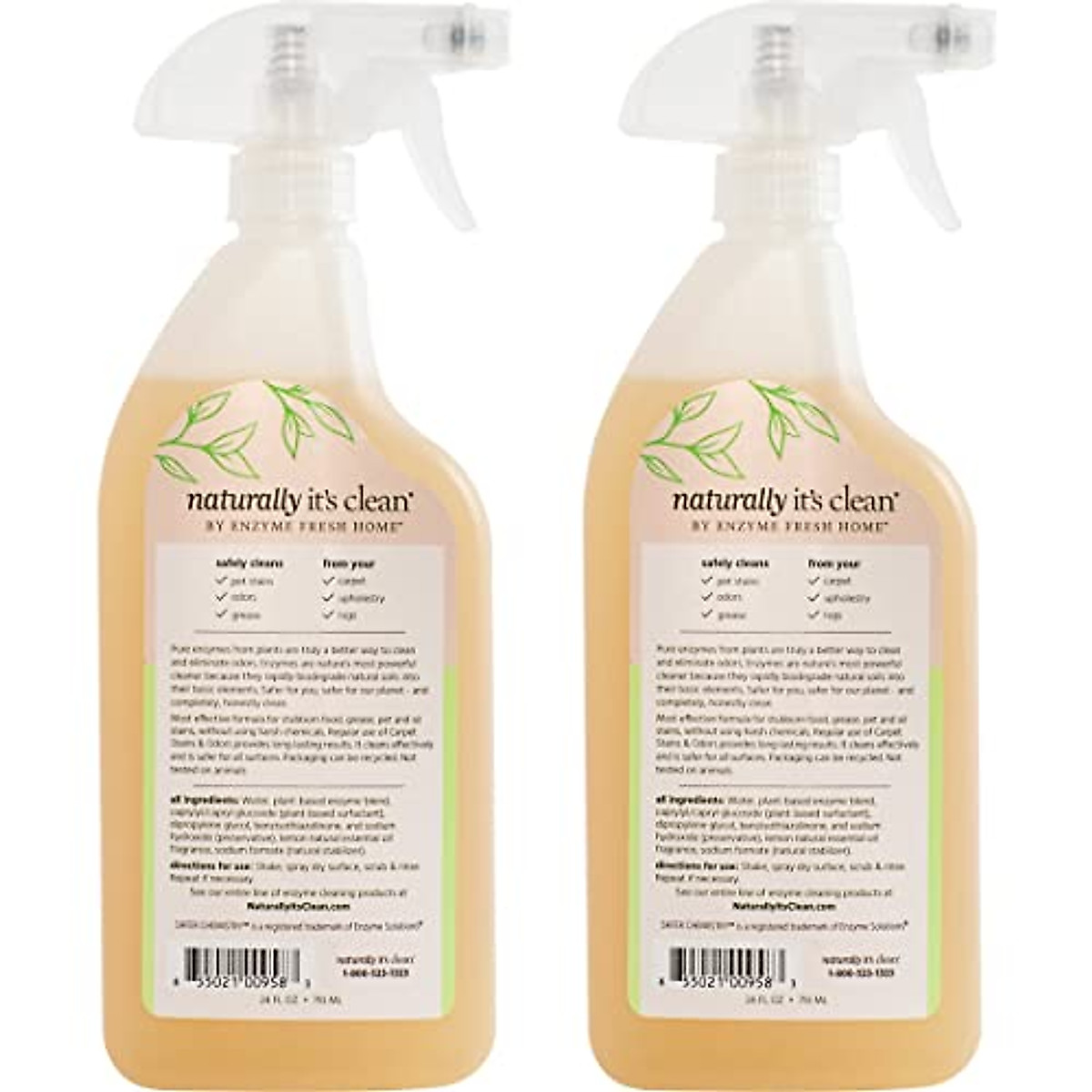 naturally it's clean Carpet Stains & Odors Cleaner; Plant Based Enzyme Safely Cleans Pet/Food Stains, Grease & Ink from Carpets, Rugs, Upholstery & Drapery, 24oz Spray Bottle x 2 Pack