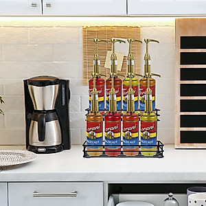 8 Bottle Coffee Syrup Organizer Rack, 2 Tier Coffee Syrup Bottle Stand Holder for Coffee Bar, Premium Wine Bottle Rack, Countertop Freestanding Tabletop Liquor Wine Rack for Dressings Cocktail(Black)