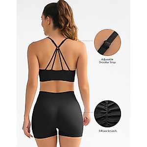 FRESOUGHT Matching Workout Sets for Women Cropped Tank Tops High Waisted 2 Piece Shorts Set for Women Outfit Black L