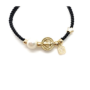 Alea Collection Protective St Benedict Medal Holy Charms Black String Adjustable Bracelet for Women