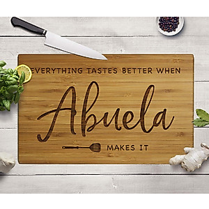 Andaz Press Large Bamboo Wood BBQ Cutting Board Gift, 17.75 x 11-inch, Everything Tastes Better When Abuela Makes It, 1-Pack, Engraved Serving Chopping Board Christmas Birthday Chef Kitchen Ideas