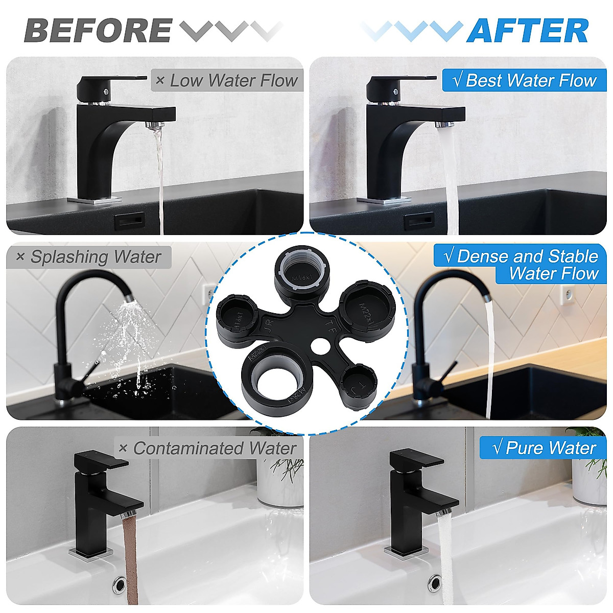 Enhon 13 in 1 Faucet Aerator Removal Tool, Metal Aerator Key Wrench for Hidden TF, TJ, TT, JR, STD and Cut Edge/Round Aerator with Housing M16 M18 M20 M22 M24 M28 (Black Mist)