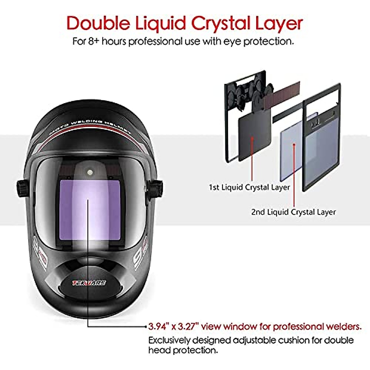 Tekware Auto Darkening Welding Helmet, Ultra Large Viewing Screen True Color Welder helmet, 4 Arc Sensor Welding Hood, Lightweight Hemispherical 4C Lens Welding Mask, Variable Shade 4~5/9-9/13