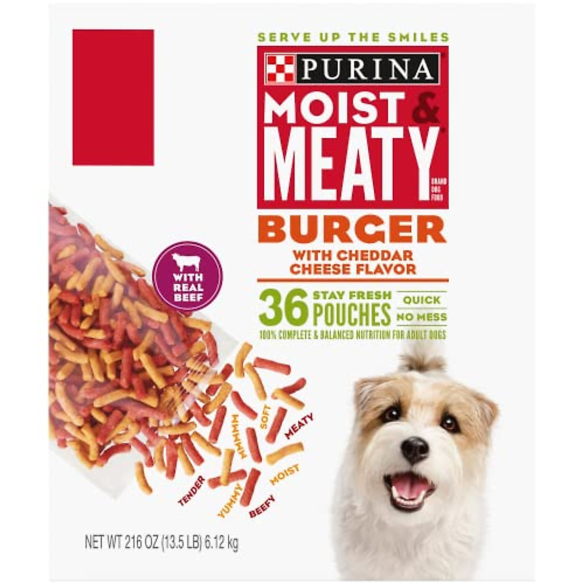 Purina Moist & Meaty Dry Dog Food, Burger with Cheddar Cheese Flavor - 36 ct. Pouch