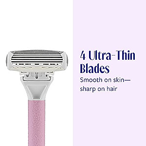 Skintimate Bloom Razor for Women, 4 Ultra-Thin Blades, Includes 1 Handle and 8 Refills Pink
