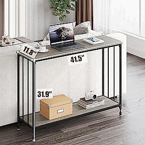 IDEALHOUSE Console Table, Sofa Tables Narrow Entryway Table with Glass Shelf and Metal Frame, 41.5" Behind Couch Table Industrial Hallway Table for Living Room, Foyer, Bedroom, Rustic Grey