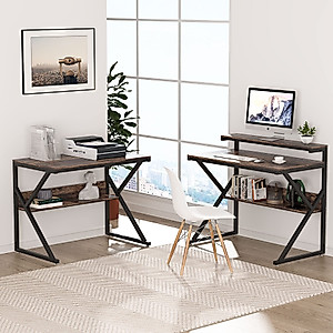 Tribesigns L Shaped Desk with Storage Shelves, 63 inch Industrial Corner Computer Desk with Monitor Stand, Study Writing Table Workstation for Home Office, Rustic Brown