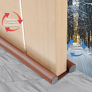 2PCS Under Door Draft Stopper,Twin Door Draft Blocker Weather Stripping Noise Cold Air Blocker Window,Washable,Dust Proof,Removable,Adjustable Door Sweeps 38"(Brown)