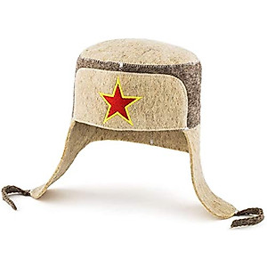 SHSH trade group Ukrainian Wool Sauna Hat Embroidered Ushanka with Star - Sauna Hat Finnish - Ukraine Sauna Hat Wool - Russian Banya Hat for Men - Sauna Hat for Men - Sauna Hats Russian Beige