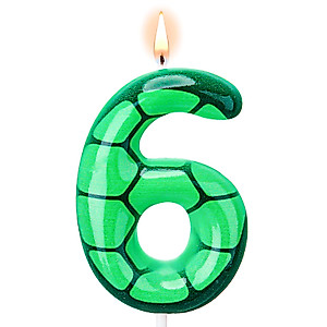 Conelist Number 6 Cartoon Turtle Theme Birthday Candle Green Turtle Themed Birthday Candle Numeral Birthday Cake Topper for Kids Boys Girls and Green Theme Birthday Decoration Supplies