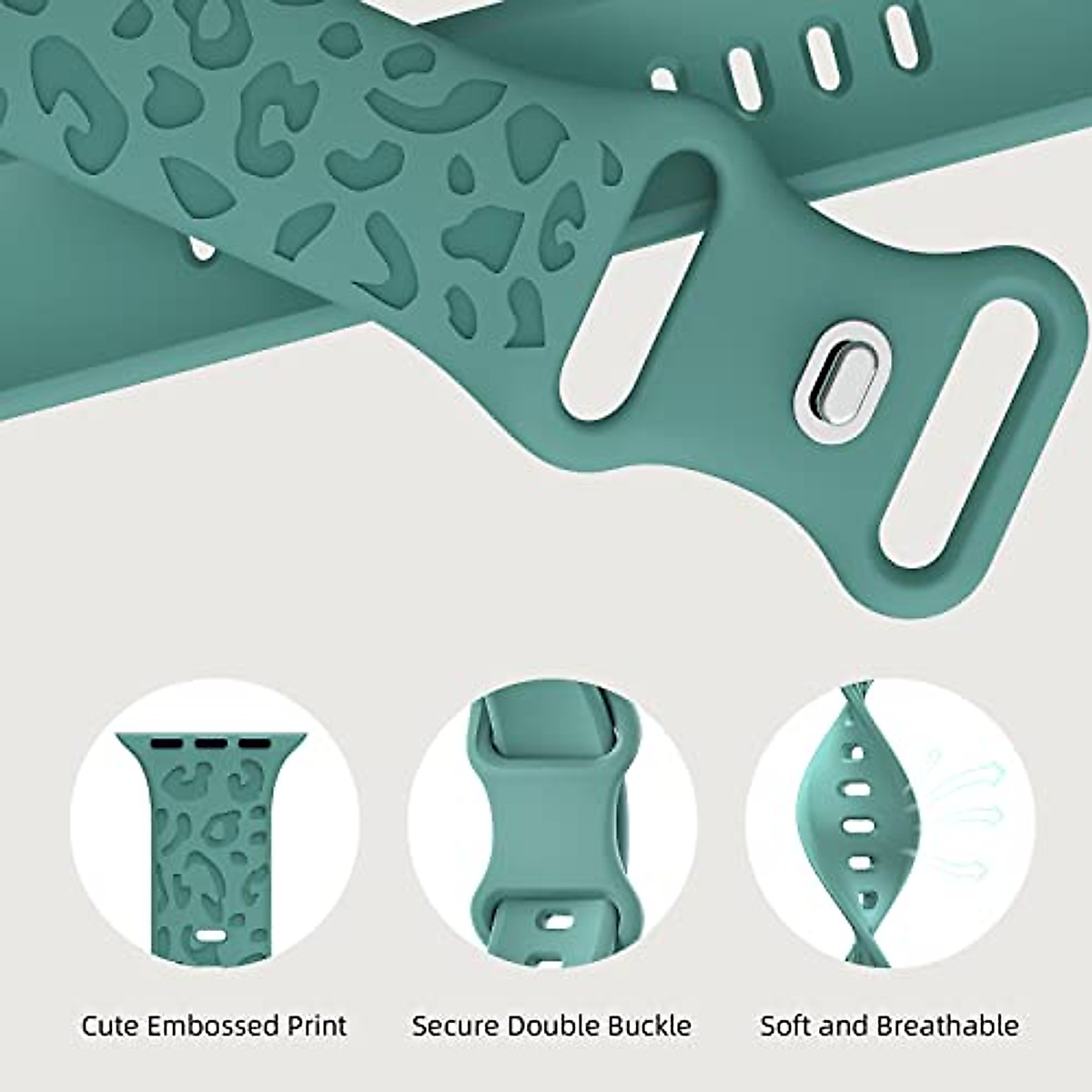 3 Pack Leopard Engraved Band Compatible with Apple Watch Band 41mm 40mm 38mm 45m 44mm 42mm Women Men, Cheetah Printed Soft Silicone Straps for iWatch Series 8 7 SE 6 5 4 3 2 1, Black/Gray/Sand Pink