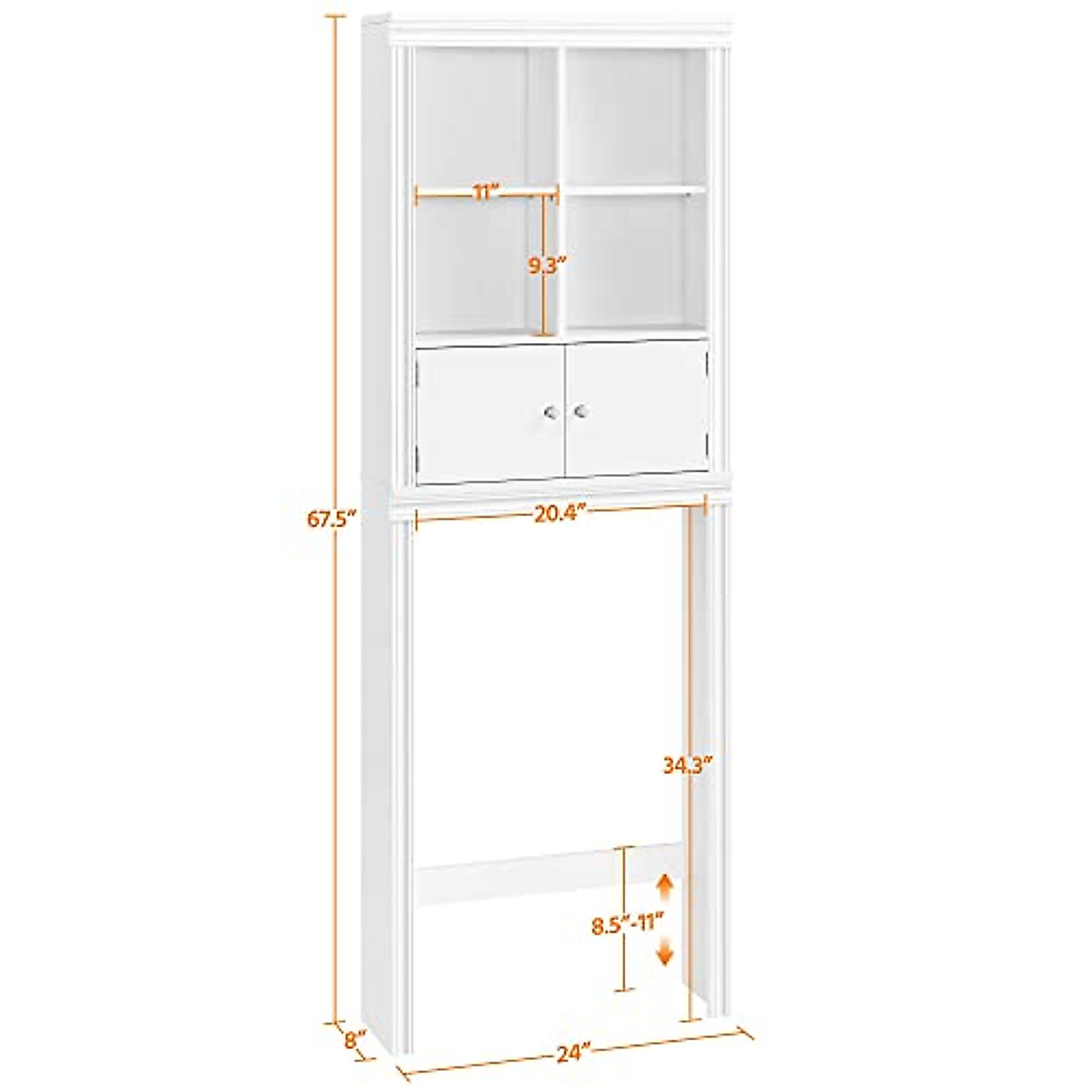 Yaheetech Over The Toilet Storage with 4 Open Storage Compartments and 2 Doors Cabinet, Freestanding Toilet Organizer for Bathroom, D8xW24xH67.5 in