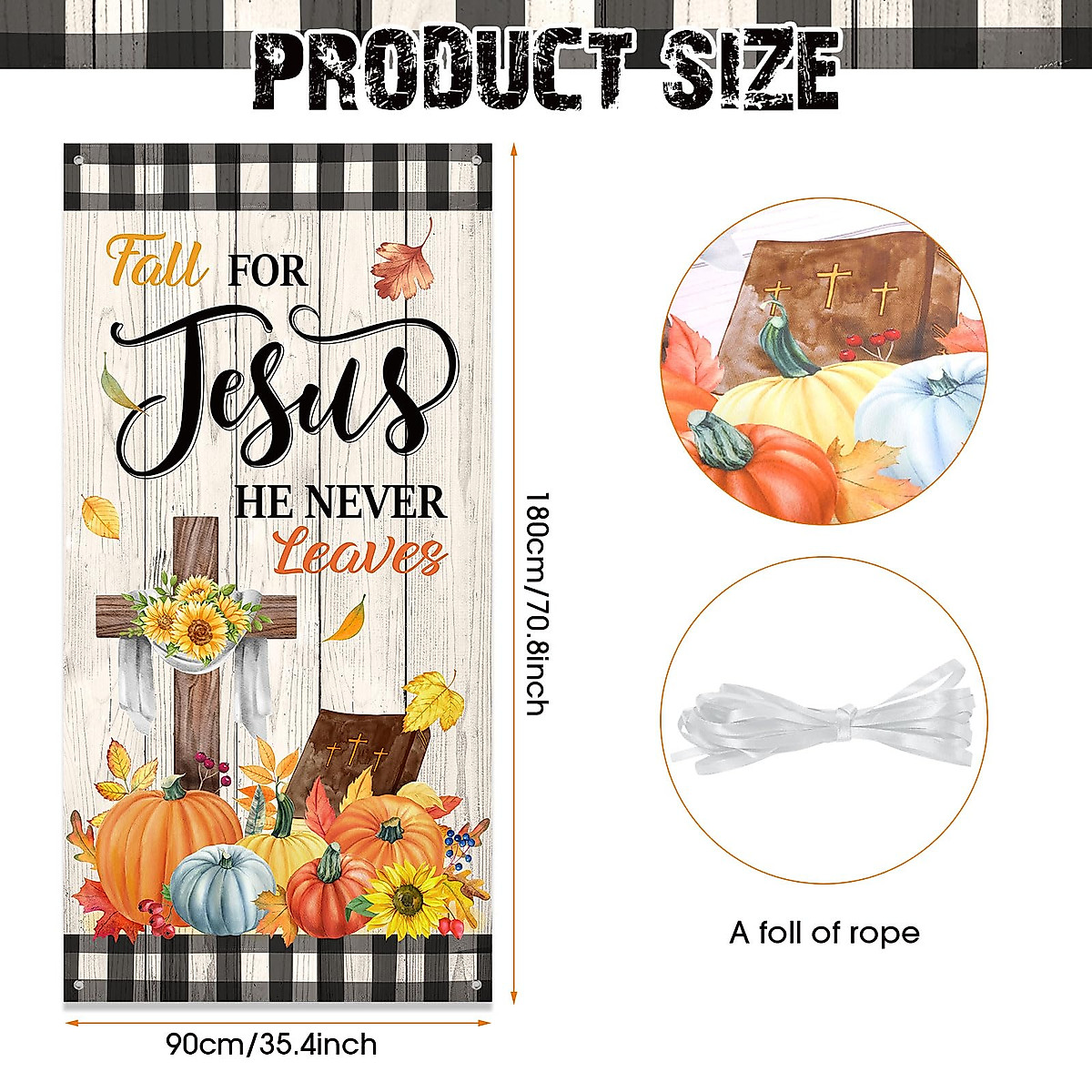 3 Pcs Thanksgiving Porch Sign Banner Fall for Jesus He Never Leaves Hanging Door Sign Thanksgiving Pumpkin Maple Leaf Harvest Welcome Banner for Home Porch Front Door Decor