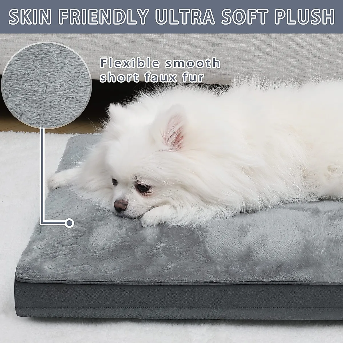 Dog Crate Bed Waterproof Deluxe Plush Dog Beds with Removable Washable Cover Anti-Slip Bottom Pet Sleeping Mattress for Large, Medium, Jumbo, Small Dogs, 29 x 18 inch, Gray