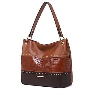 Montana West Large Hobo Bag Leather Purses and Handbags for Women Top Handle Shoulder Satchel Handbags Leather Tote Purse for Women MWC-047ABR