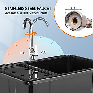 VINGLI Utility Sink Laundry Tub for Washing Room, Freestanding Utility Sink with Stainless Steel Faucet, (Black, 32.3"W x 22.4" D x 43.3"H)