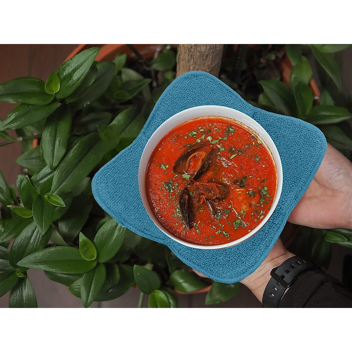 Set of 2 Light Blue Microwave Bowl Cloth - Home Kitchen Plate Hot Pads Pot for Microwaveable - Multipurpose Hots Heat Proof Plate Holder Pots Holders for Bowls - Good Kitchen Accessories, Gadgets