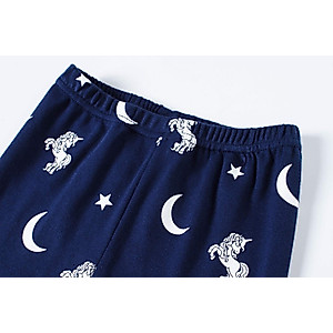 Girls Unicorn Pajamas Glow in the Dark Two Piece Long Sleeve Cotton PJs Toddler Girl Unicorn Shirt Kids Sleepwear 6t/6206