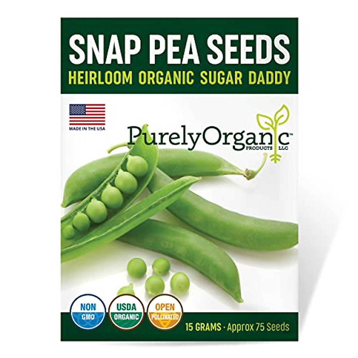 Purely Organic Products Purely Organic Heirloom Snap Pea Seeds (Sugar Daddy) - Approx 90 Seeds