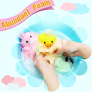 Boao 8 Pieces Bath Loofahs Animal Kids Bath Sponges Pouf Mesh Animal Toy Loofah Bath Colorful Cartoon Body Scrubber Balls Shower Mesh for Boys Girls Adults