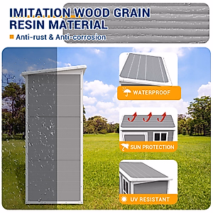 UDPATIO Outdoor Resin Storage Shed 5x3 FT, Plastic Garden Shed for Bike, Garbage Can, Tool, Outside Sheds & Outdoor Storage Storage Box with Lockable Door for Backyard, Patio, Lawn, Grey & White