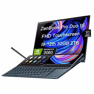 ASUS ZenBook Pro Duo 15 UX582 15.6" FHD OLED Touchscreen (Intel 14-Core i9-12900H, 32GB DDR5 RAM, 2TB SSD, GeForce RTX 3060) Business Laptop, ScreenPad Plus, Type-C, Backlit, Pen, Win 11 Pro, Blue