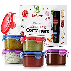 Salad Dressing Container to go, 6 Pack | 2.7 Oz. Dressing Containers for Lunch Box | Small Containers with Lids | Dip Containers for Lunch Box | Condiment Containers with Lids, Leakproof, BPA Free