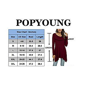 POPYOUNG Womens Fall Long Sleeve Asymmetrical Hem Loose Tunic Tops Flowy Casual Blouses Shirt L, Wine Red
