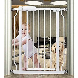 HOOOEN Small Narrow Baby Gate for Stairs Doorways Hallways 24 Inch to 29 Inch Wide Pressure Mounted Baby Gate Walk Through Child Gates for Kids or Pets Indoor Safety Gates