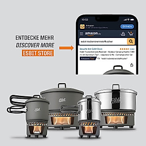 Esbit CS585HA 3-Piece Lightweight Camping Cook Set for Use with Solid Fuel Tablets, Grey, 585ml