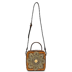 Oludel Women Genuine Leather Handbags, Organizer Leather Lady Satchel Vintage Embossing Totem Crossbody Shoulder Bag (Brown)