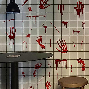Halloween Bloody Wall Stickers Spooky Bloody Handprint Footprint Window Stickers Easy to Apply and Remove, Vivid Halloween Spooky Stickers Perfect for Halloween Party Indoor Outdoor Decorations