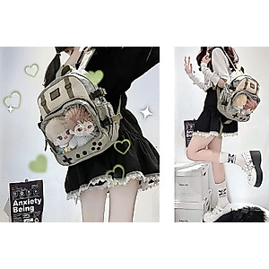 HOKMAH Cute Ita Backpack for Women Girls, Kawaii Clear Window Design Pins Plush Display, Lolita Itabag Japanese Style Bag School (Green)