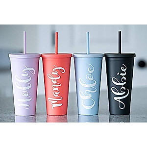 Tumblers with Lids (4 pack) 22oz Pastel Colored Acrylic Cups with Lids and Straws | Double Wall Matte Plastic Bulk Tumblers With FREE Straw Cleaner! Vinyl Customizable DIY Gifts