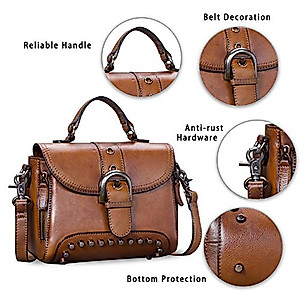 Genuine Leather Satchel for Women Vintage Handmade Crossbody Bag Purse Top-Handle Handbag (Brown)