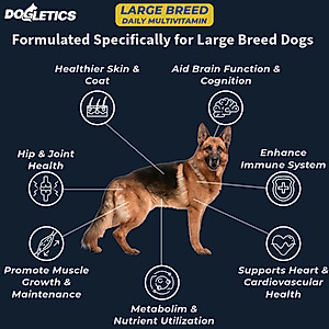 Dogletics Large Breed Daily Multivitamin - Formulated for Large Dogs & Their Unique Health Needs, 90ct Delicious Bacon Flavor