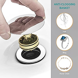 KUZOR 2 PCS Bathroom Sink Drain Assembly Pop Up Drain with Overflow Stainless Steel Chrome for Vessel Vanity with Detachable Built-in Anti-Clogging Strainer