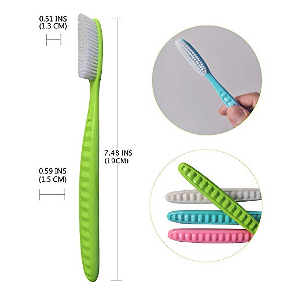 EasyHonor Huge Head Toothbrush, Big Toothbrush, Giant Head Toothbrush, Hard & Firm Toothbrush bristles BPA Free for Proper Dental Care 4 Pack with White Hard Bristles.