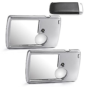 2 Pieces 3X 6X Pocket Magnifying Glass with Light, Card Type Magnifying Portable Glasses Lighted Magnifier for Reading Jewelry Menu Travel Contracts Home (Sliver)