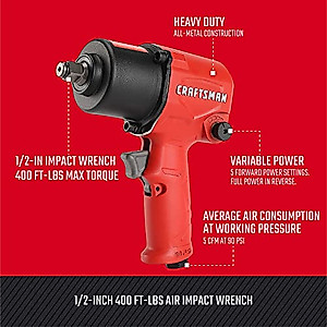 Craftsman CMXPTSG1004NB ½-in 400 ft-lbs Air Impact Wrench, Red and Black