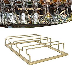 FECAMOS Wine Glass Rack, Upside Down Wine Rack Easy to Install Under Cabinet 3 Rows with Screws for Restaur for Bars(Gold)