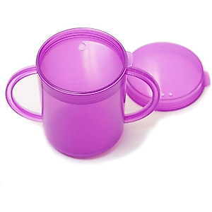 TalkTools Recessed Lid Cup with Handles - Leak Proof | Promotes Oral Motor Skills, Lip Closure, and Self Feeding | Alternative to Sippy Bottle | Food Grade Materials | Dishwasher Safe (Purple)