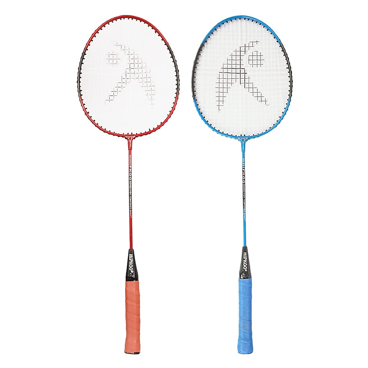 HIPKOO Sports Aluminum Badminton Complete Racquets Set | 4 Wide Body Rackets and 10 Shuttlecocks | Ideal for Beginner and Recreational | Lightweight & Sturdy (Blue & Red, Set of 4)