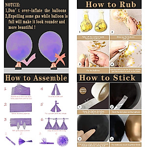 GoExquis Purple Violet Gold Birthday Decorations for Women Girls Butterfly Decor Cake Topper Hanging Swirls Foil Curtain Tassel Garlands Paper Pom Poms Happy Birthday Banner Balloons