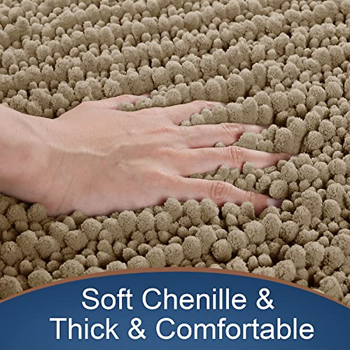 Yimobra Original Luxury Shaggy Bath Mat, 44.1 X 24 Inches, Super Absorbent Water, Non-Slip, Machine-Washable, Soft and Cozy, Thick Modern for Bathroom Bedroom, Camel