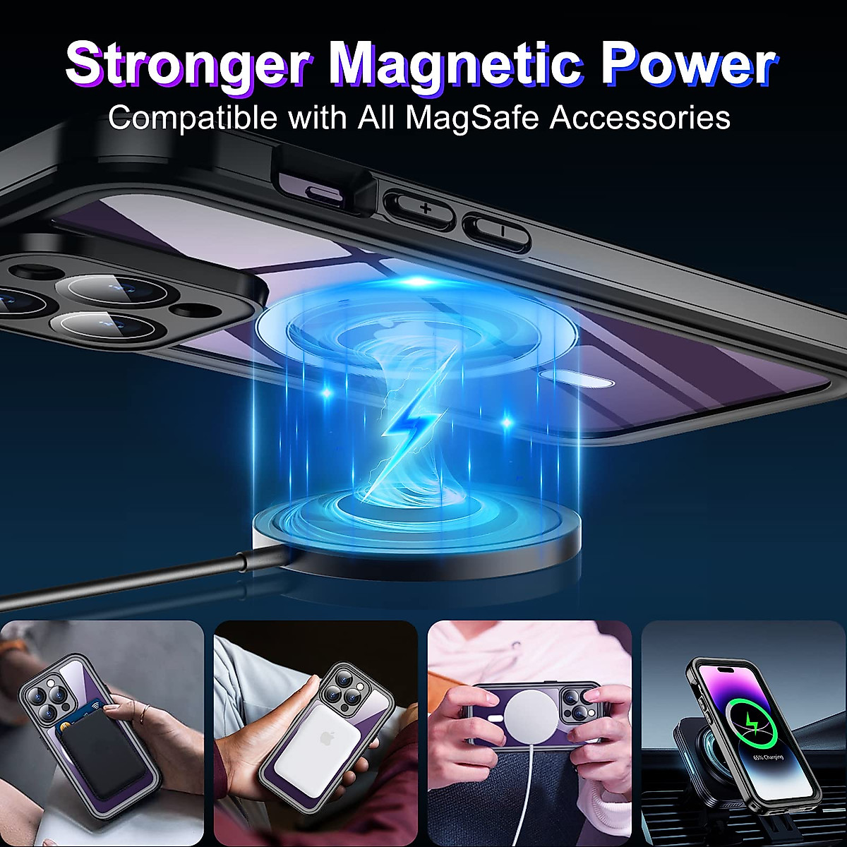 2023 New Magnetic Case for iPhone 14 Pro Max Case Waterproof, Built-in Screen Protector & Camera Protector [Compatible with MagSafe] [IP68 Waterproof] [Dustproof] Full Body Shockproof Phone Case 6.7"