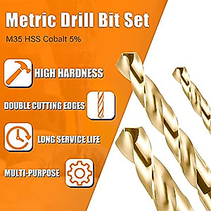 NewShark M35 HSS,5% Cobalt Metric Drill Bits Set (1mm-10mm/19pcs), Jobber Length Twist Drill Bit Set for Hard Metal, Stainless Steel, with Storage Case (Metric)