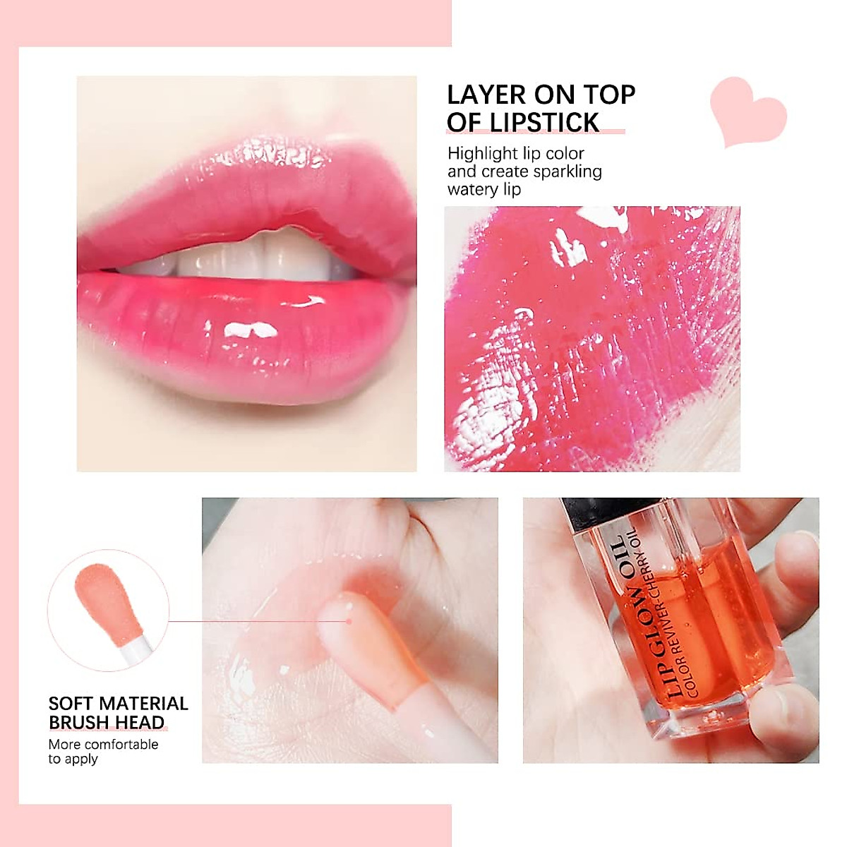 Hydrating Lip Glow Oil, Moisturizing Lip Gloss, Plumping Lip Oil, Non-Sticky Long Lasting Lip Oil Gloss, Transparent Lip Oil Tinted, Reduce lip lines (Pink(#001))
