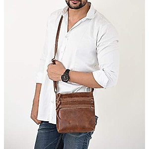 Hide N Craft Stylish Full Grain Real Leather Crossbody Bag For Women Crossover Purse, Long Shoulder, with Adjustable Strap, 2 Front and Internal Pocket, Girls Handbag (8.5x2x9 inches) – Brown