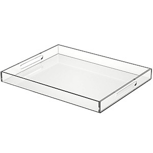 NIUBEE Acrylic Serving Tray 16x20 Inches -Spill Proof- Clear Decorative Tray Organiser for Ottoman Coffee Table Countertop with Handles
